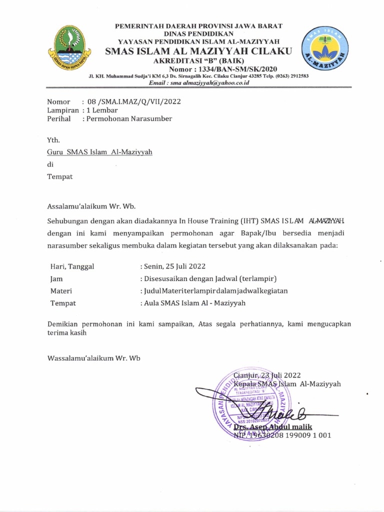 Surat Undangan Kegiatan IHT | PDF