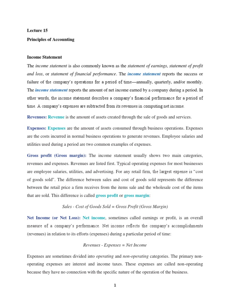 Principles of Accounting: Income Statement | PDF