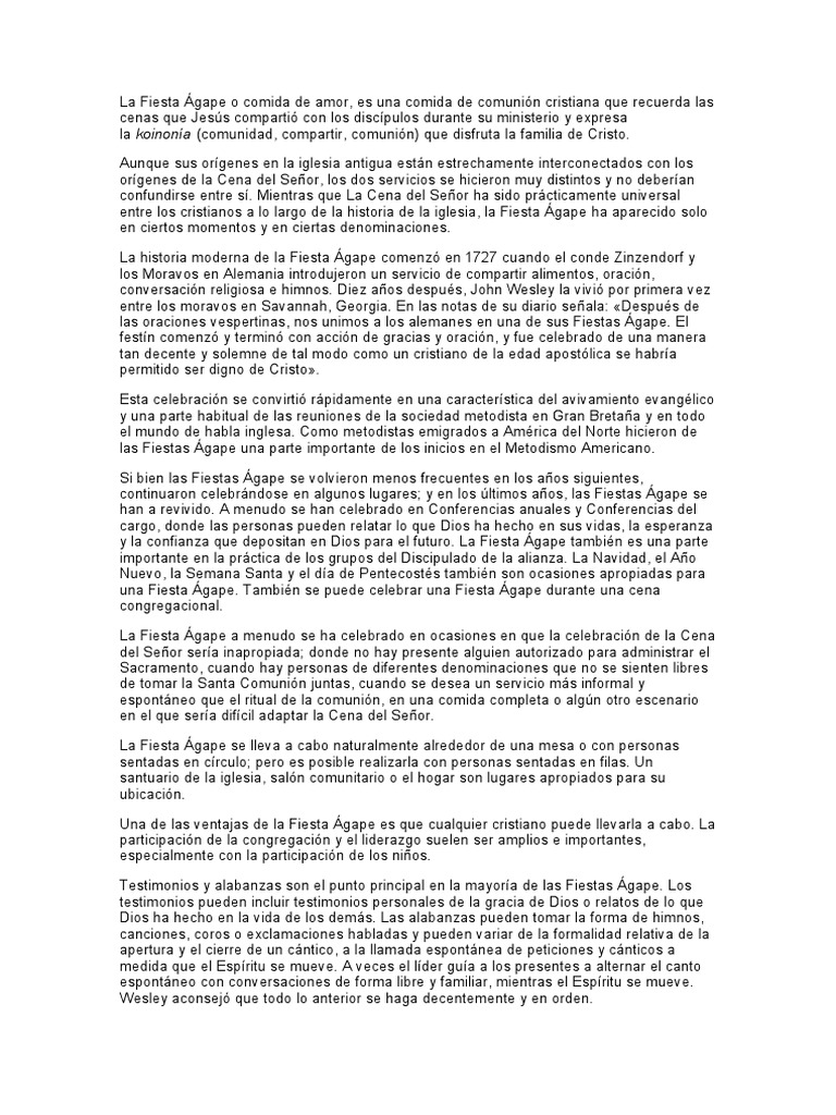 Fiesta Agape | PDF | eucaristía | Iglesia cristiana