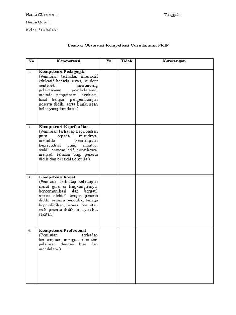 Lembar Observasi Guru | PDF | Kesehatan Holistik | Sains & Matematika