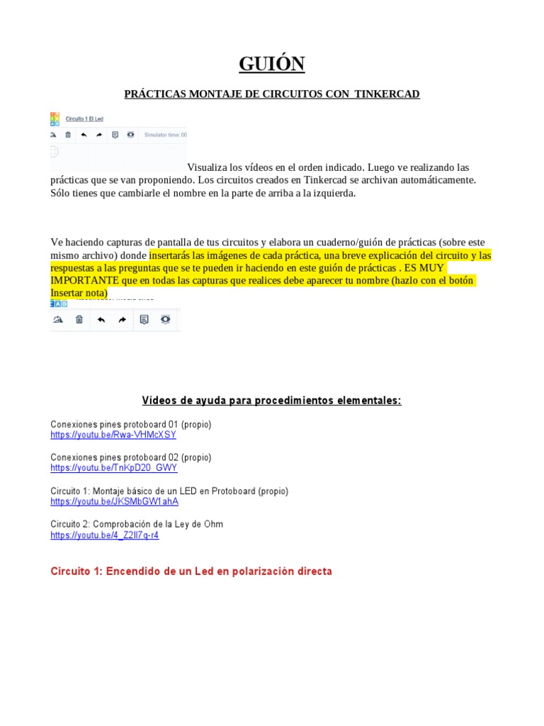 Guión: Prácticas Montaje de Circuitos Con Tinkercad | PDF | Rectificador | Diodo emisor de luz