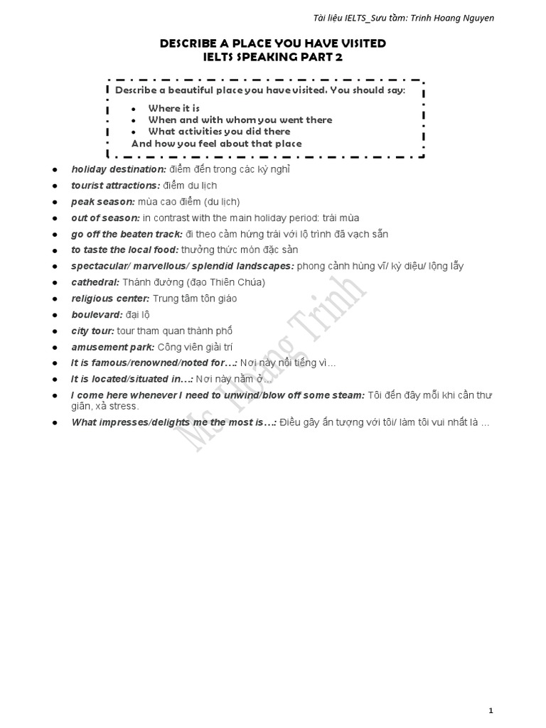 Speaking Unit 5 - Describe A Place You Have Visited | PDF | Bali | Vietnam