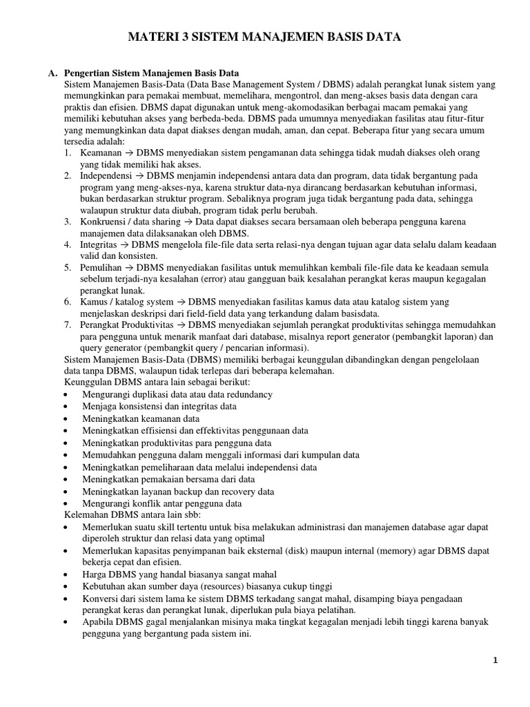A. Pengertian Sistem Manajemen Basis Data | PDF