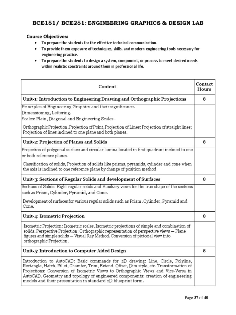Engineering Graphics and Design LAB Syllabus | PDF | Geometry | Computer Graphics