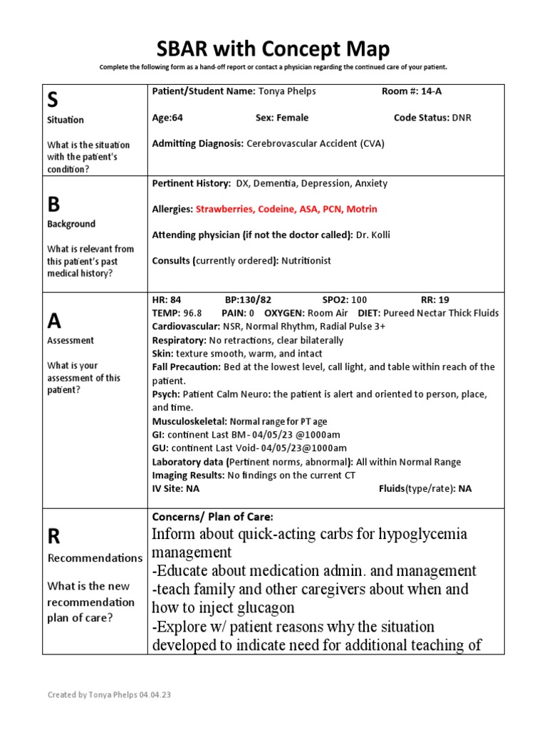 SBAR - Cerebrovascular Acident (CVS) | PDF | Medical Specialties ...