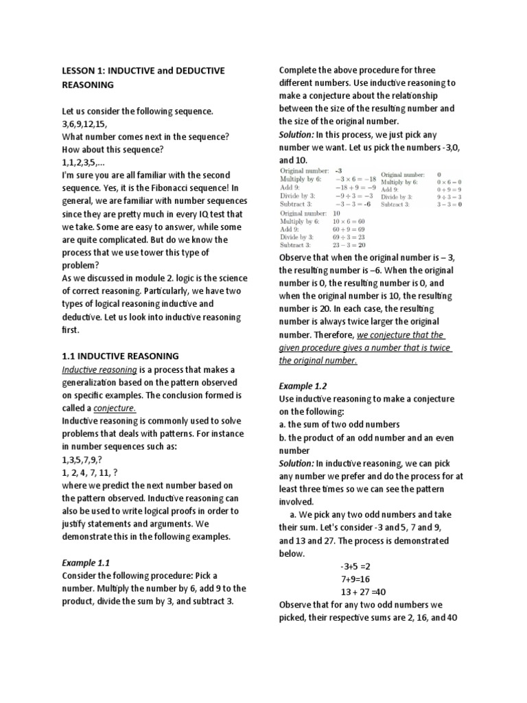 INDUCTIVE vs DEDUCTIVE REASONING: LOGIC PUZZLES | PDF | Inductive ...