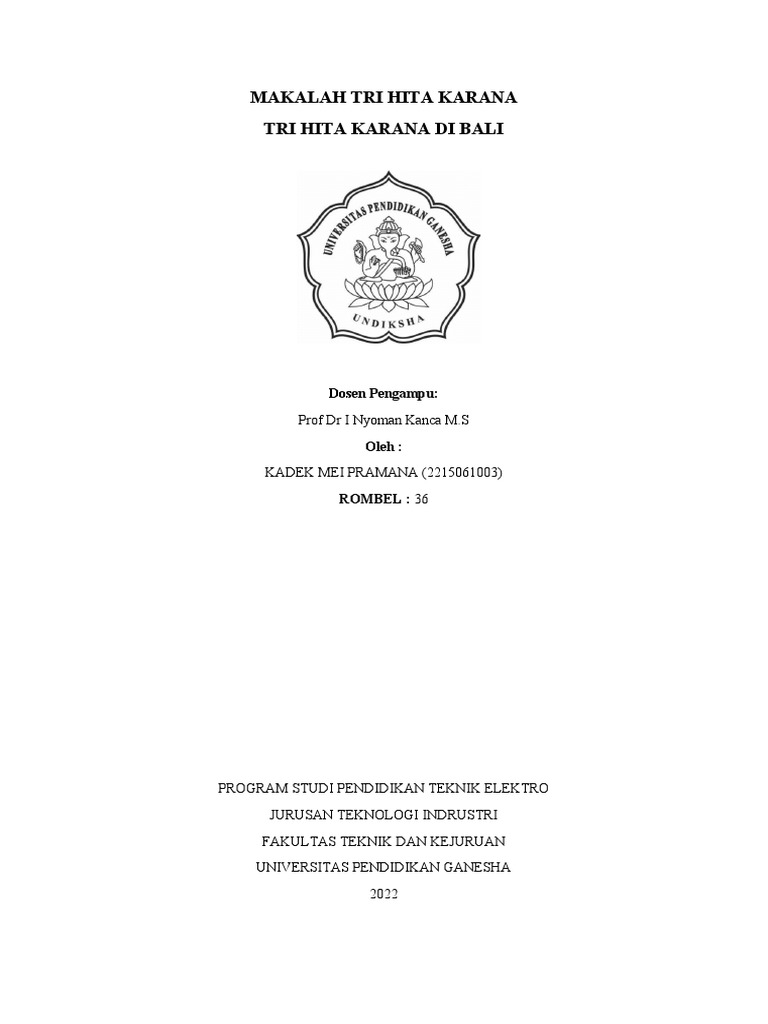 TRI HITA KARANA DALAM KESEIMBANGAN HIDUP | PDF