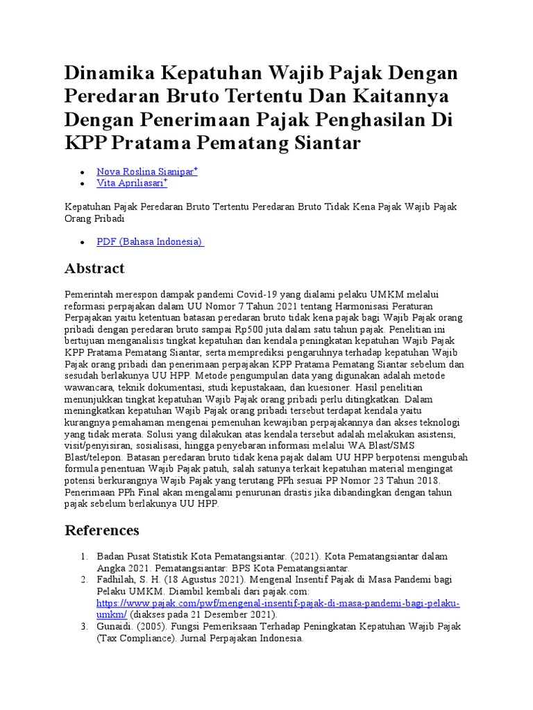 Dinamika Kepatuhan Wajib Pajak Dengan Peredaran Bruto Tertentu Dan ...