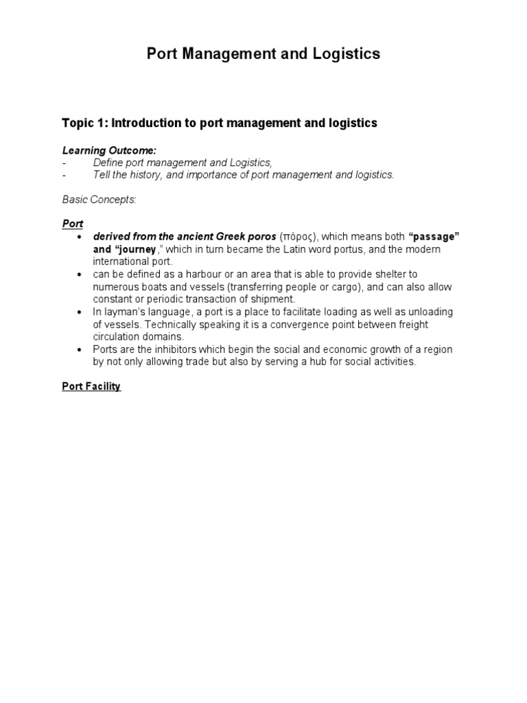 Topic 1: Introduction To Port Management and Logistics | PDF | Port ...