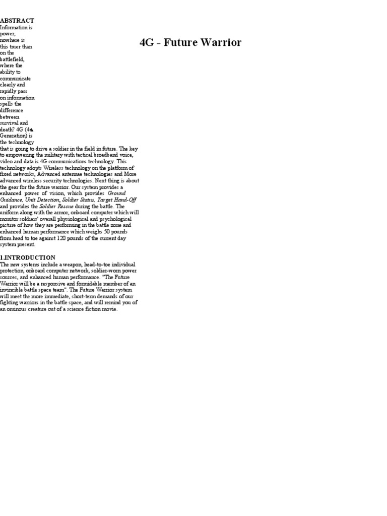 4G - Future Warrior: Guidance, Unit Detection, Soldier Status, Target ...