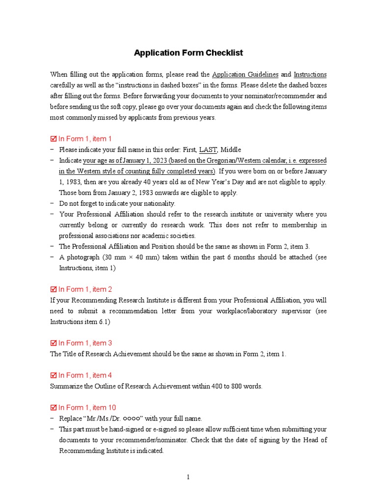 Application Form Checklist | PDF | Thesis | Academic Publishing