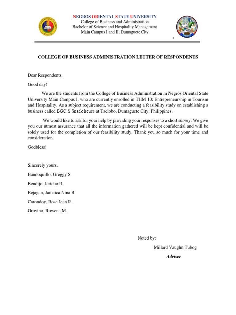 College of Business Administration Letter of Respondents | PDF | Survey ...