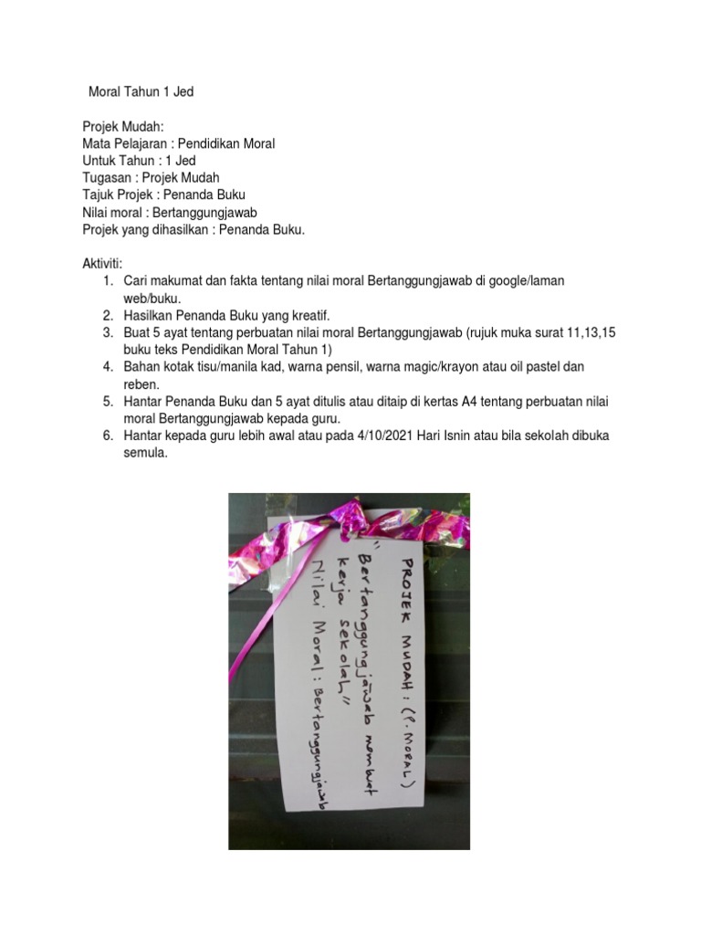 Projek Mudah Pendidikan Moral Tahun 1 2021 | PDF