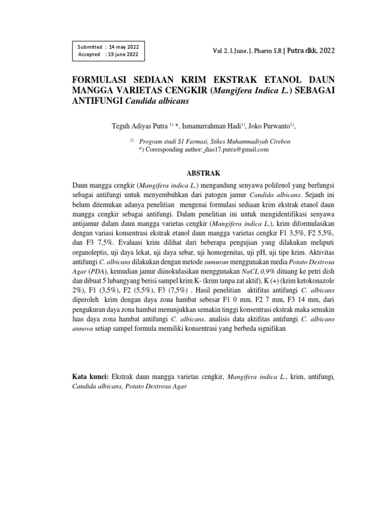 FORMULASI SEDIAAN KRIM EKSTRAK ETANOL DAUN Mangga Antijamur | PDF