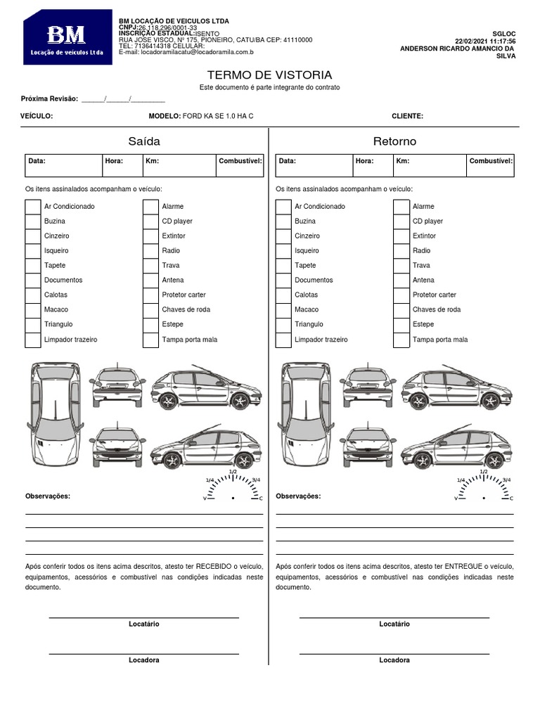 Vistoria em Branco | PDF | Veículo motorizado | Carro