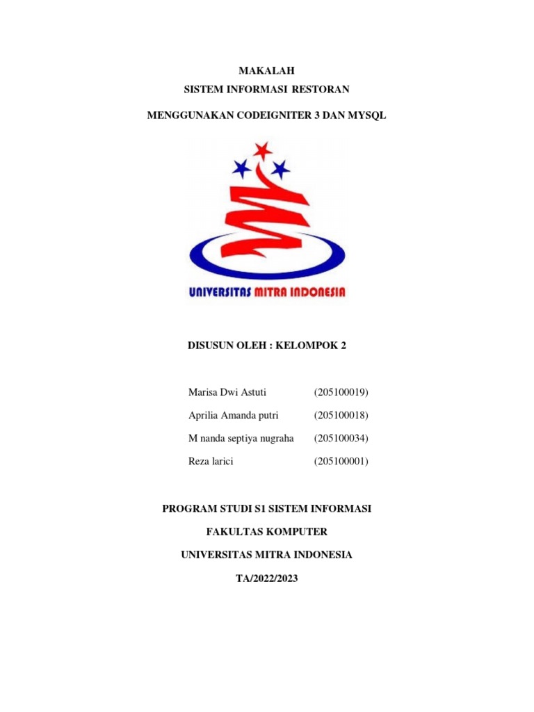 Makalah Sistem Informasi Restoran Menggunakan Codeigniter 3 Dan Mysql | PDF