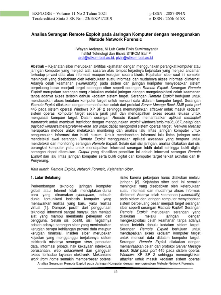 Analisa Serangan Remote Exploit Pada Jaringan Komputer Dengan Menggunakan Metode Network ...
