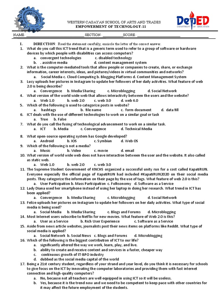 Empowerment Tech Summative Test 1stQ | PDF | Security | Computer Security