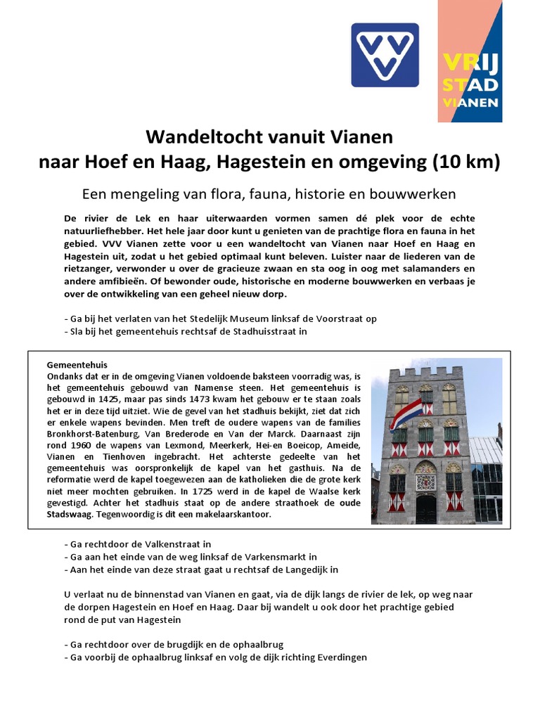 Wandeltocht Vanuit Vianen Naar Hoef en Haag Hagestein en Omgeving | PDF