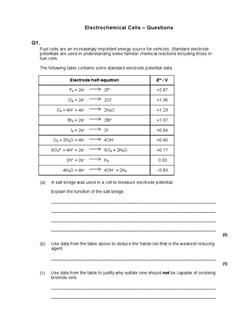 Electrochemical Cells Exam Prep | PDF | Redox | Electrochemistry