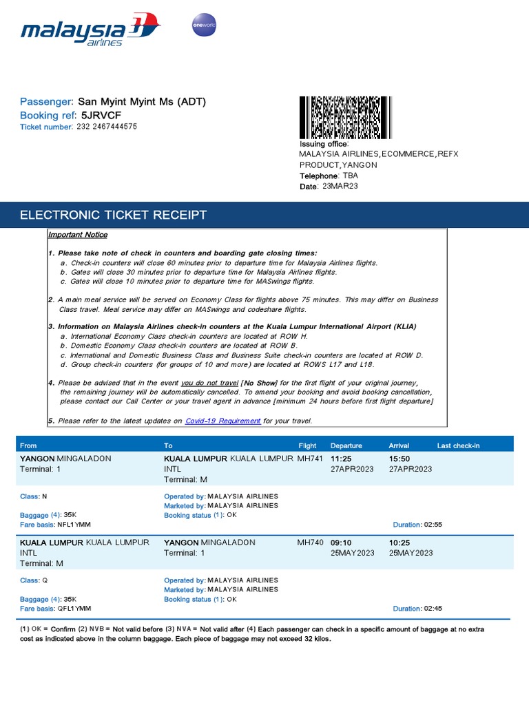 Your Electronic Ticket-EMD Receipt | PDF | Aviation | Transport