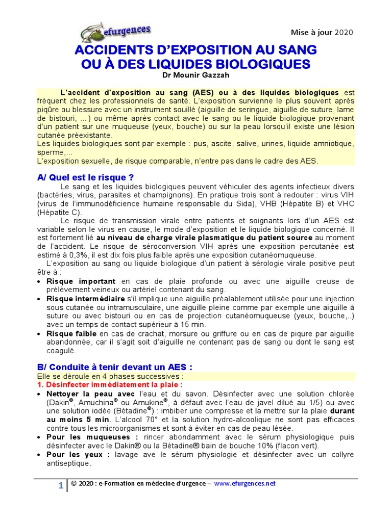 Accidents D'Exposition Au Sang Ou À Des Liquides Biologiques | PDF ...