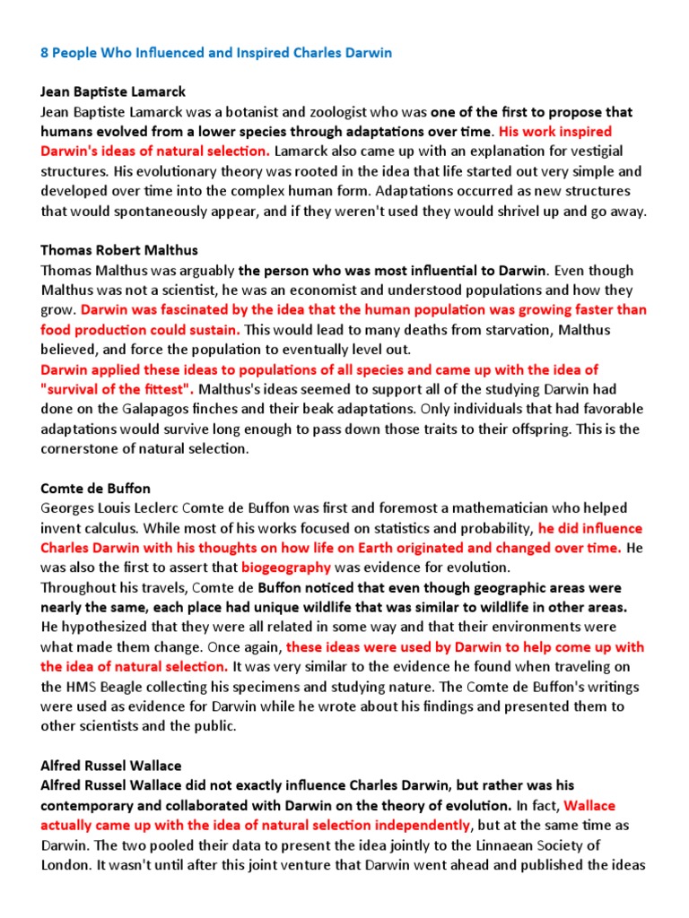 Influential Figures in Darwin's Evolution Theory | PDF | Charles Darwin ...