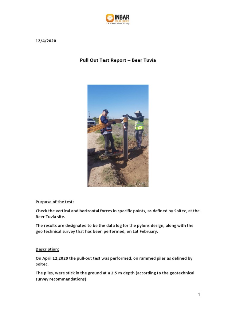 Pull Out Test Report - Beer Tuvia | PDF
