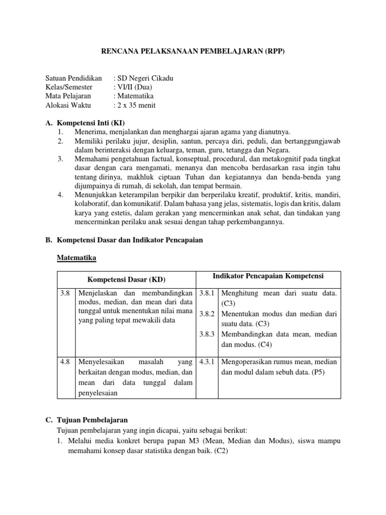 Rencana Pelaksanaan Pembelajaran (RPP) | PDF | Karier & Perkembangan | Sains & Matematika
