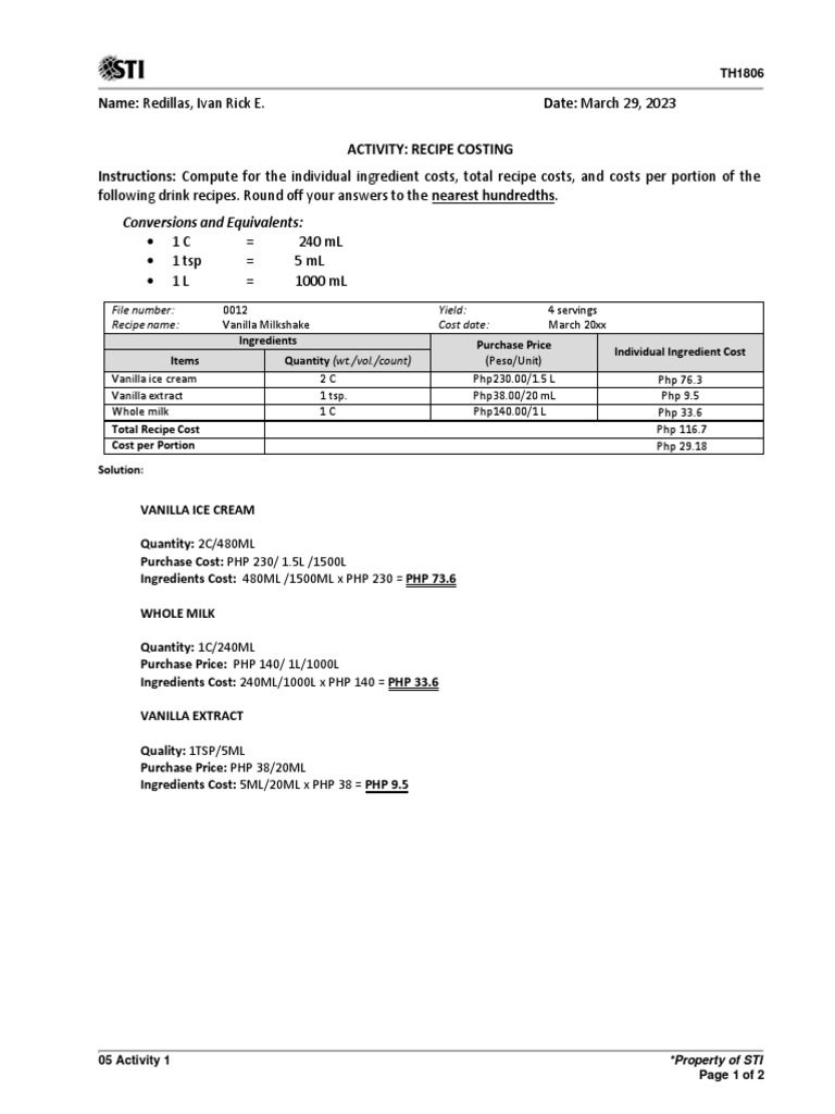 Redillas 05 Activity 1 | PDF | Cuisine | Drink