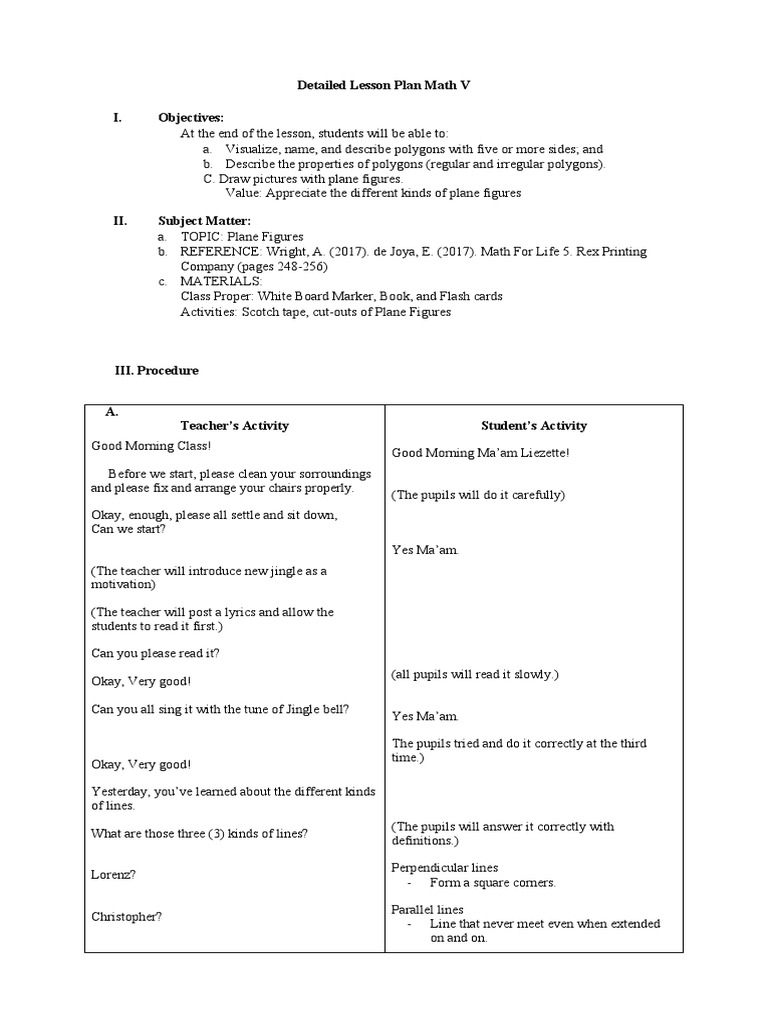 Sample Detailed Lesson Plan | PDF | Triangle | Rectangle