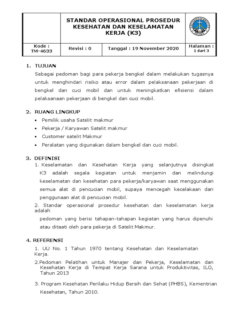 SOP Kesehatan dan Keselamatan Kerja K3 | PDF | Teknologi & Rekayasa
