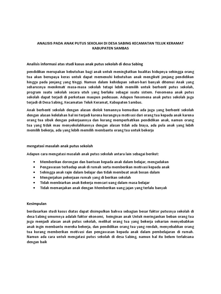 Analisis Anak Putus Sekolah di Sabing | PDF | Pengembangan Diri ...