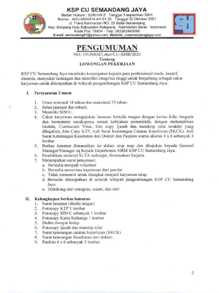 Pengumuman Rekrutment 2023 | PDF