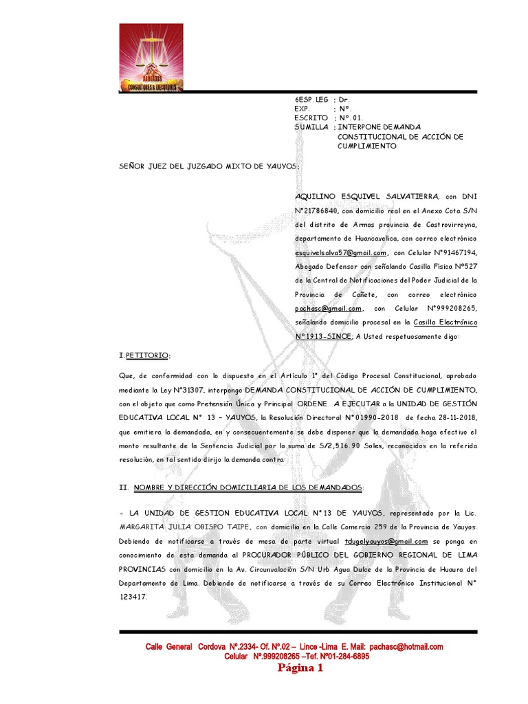 2.-Dem. Acc, Cump | PDF | Demanda judicial | Ley constitucional