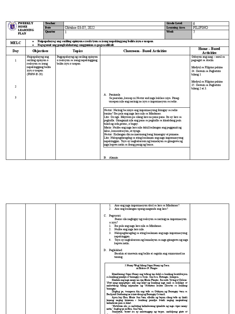 Filipino Q1 W7 | PDF