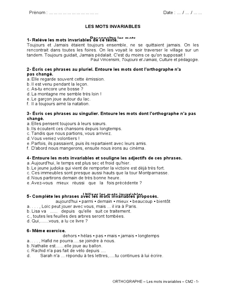 06.les Mots Invariables | PDF | Linguistique
