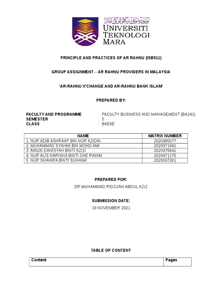 Isb511 Group Assignment 1 1 | PDF | Islamic Banking And Finance | Pawnbroker