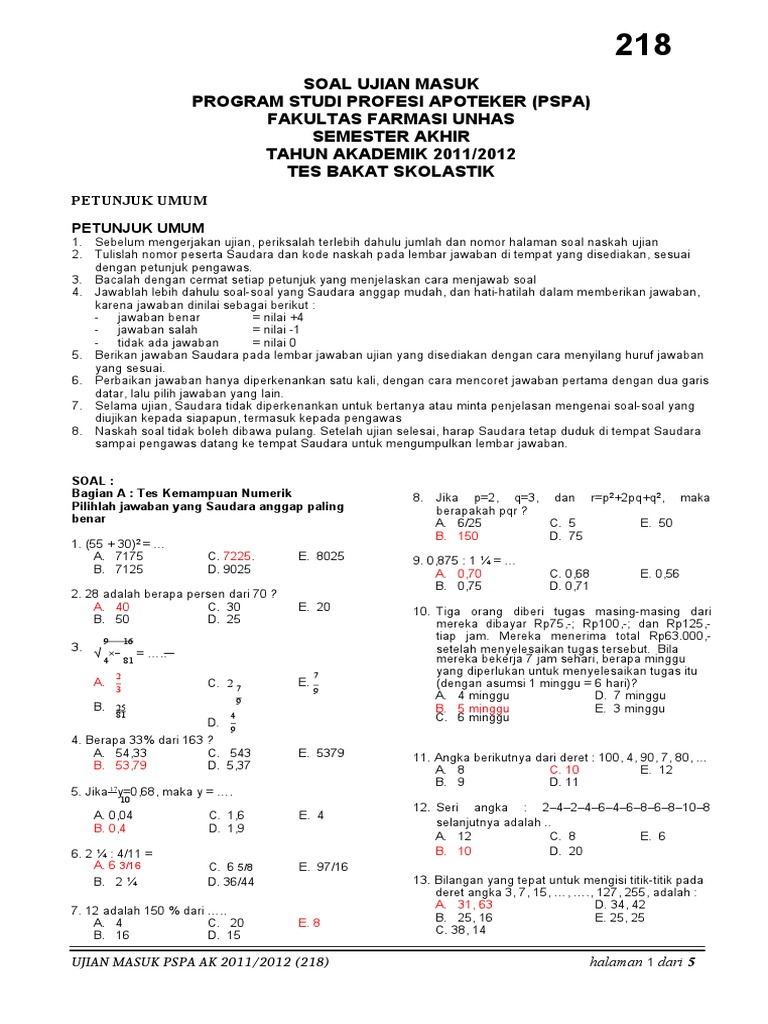 Soal PMB Apoteker Unhas Dikonversi | PDF