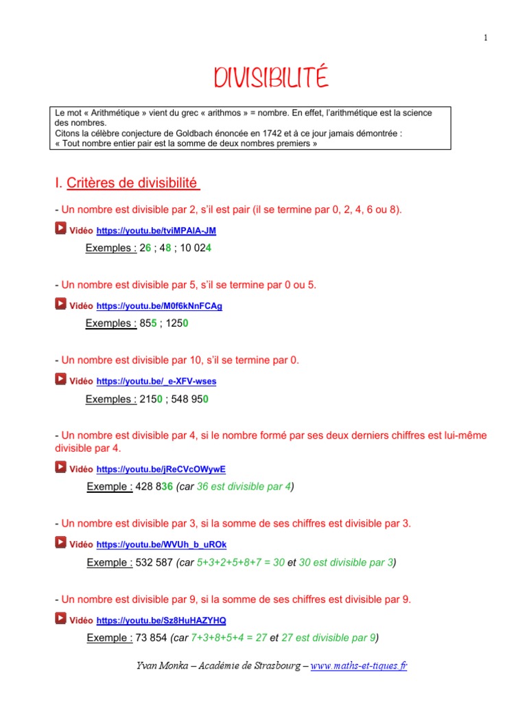 Critères de Divisibilité des Nombres | PDF | Entier naturel | Nombre ...