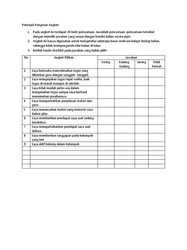 Petunjuk Pengisian Angket | PDF | Karier & Perkembangan