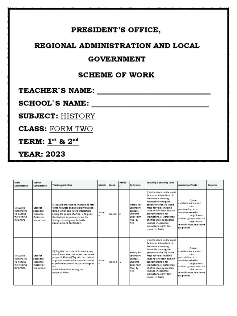 History Form Two 2023 | PDF | Teachers | Educational Assessment