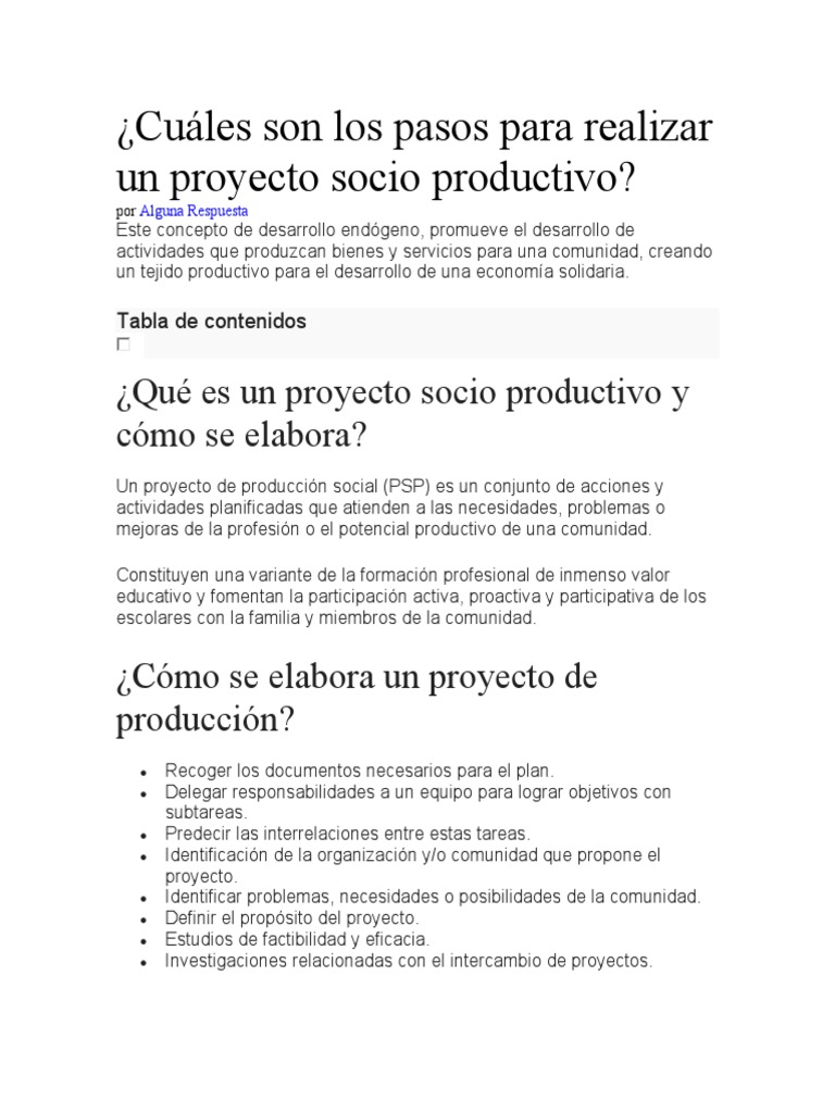 Pasos elaborar proyecto socio productivo comunidad | PDF | Sociedad ...