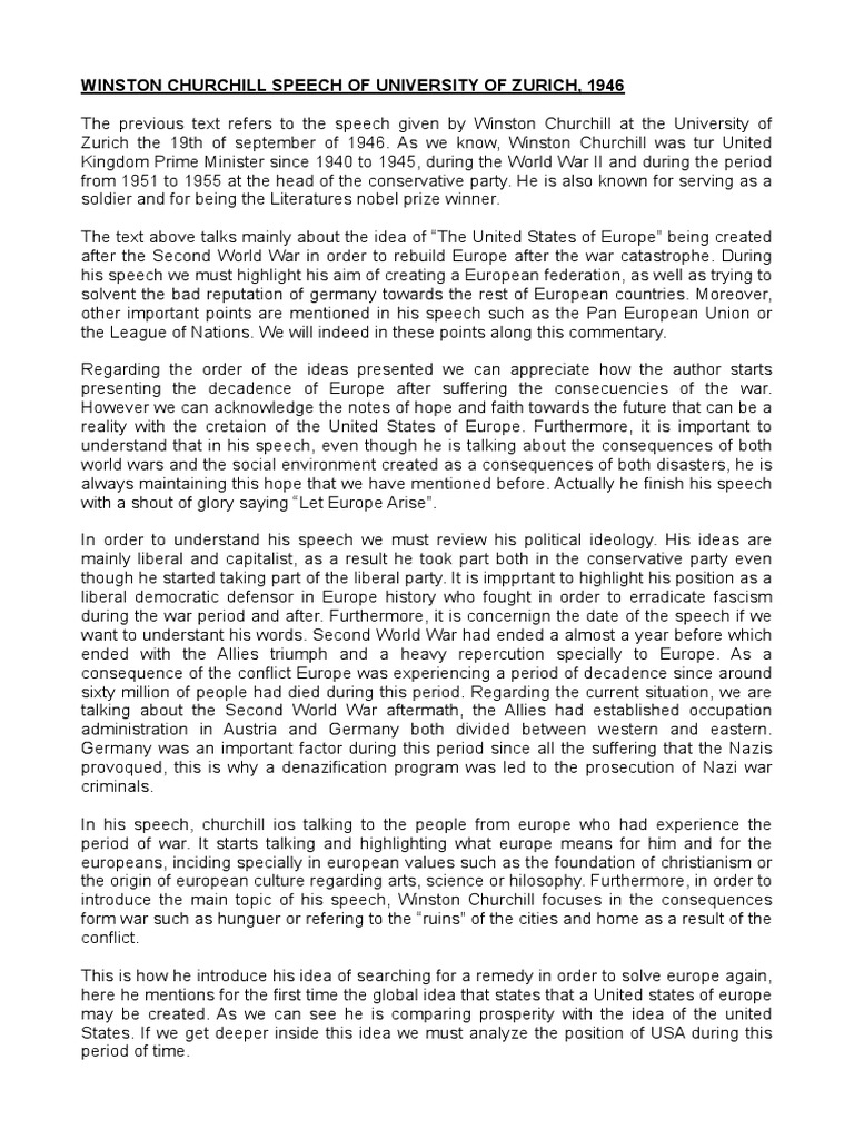 Winston Churchill Speech of University of Zurich, 1946 | PDF | Europe ...