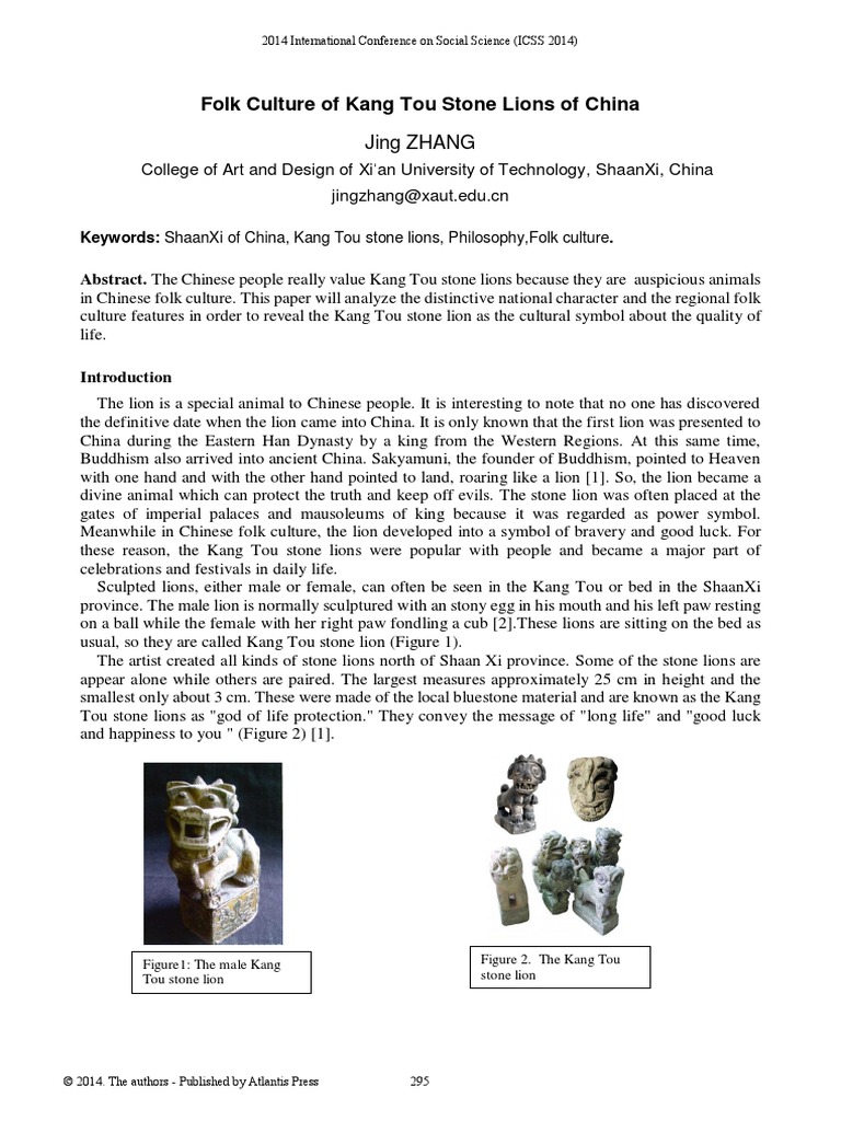 Folk Culture of Kang Tou Stone Lions of China | PDF | Luck | Lion