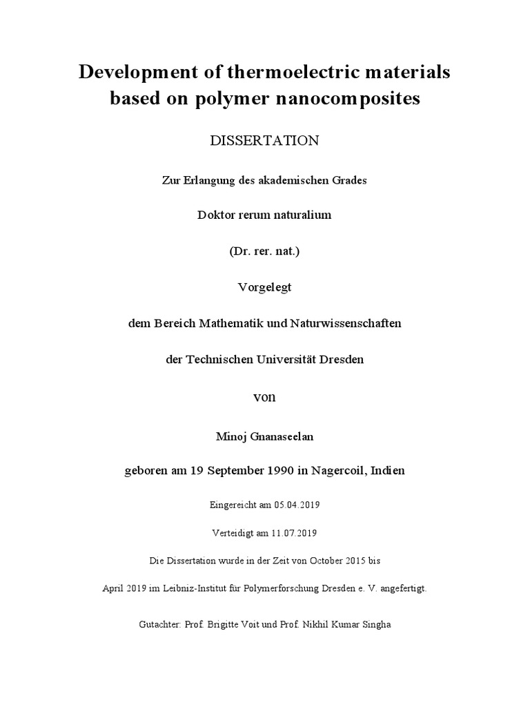 IPF TU DRESDEN PHD Thesis Development of Thermoelectric Materials Based On Polymer ...