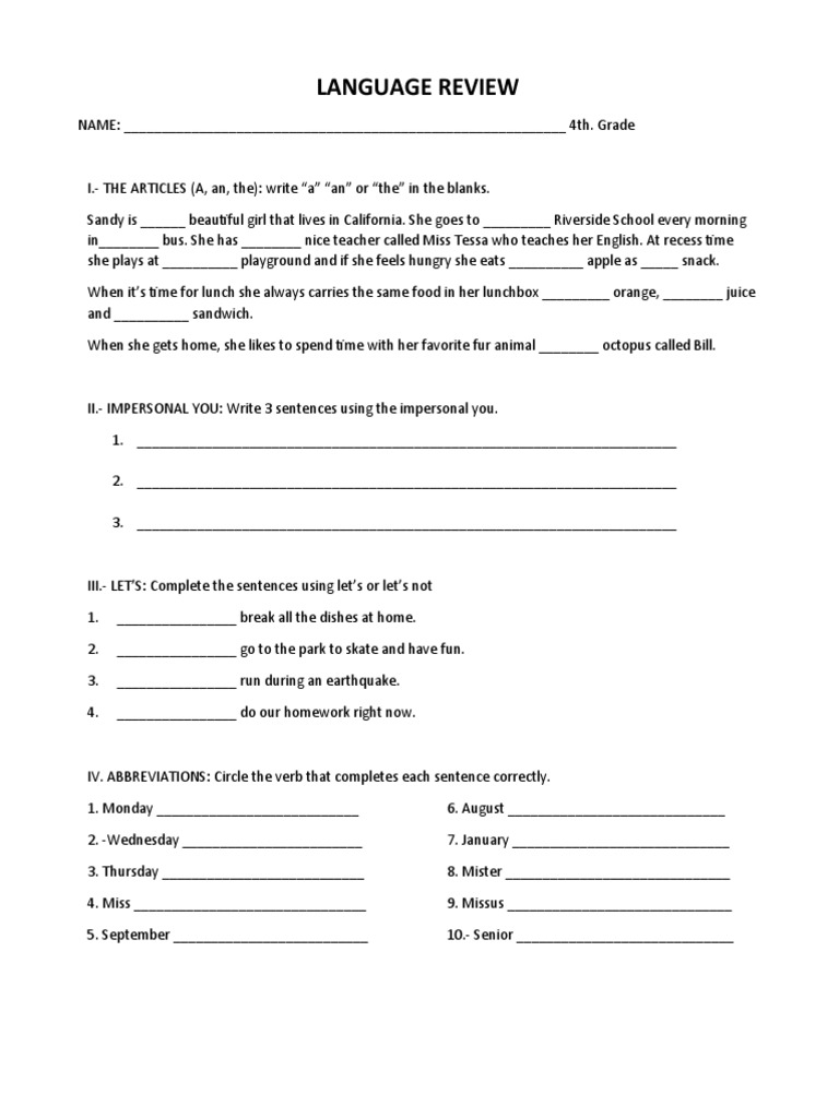 LANGUAGE REVIEW 4th GRADE Sep Oct - 034919 | PDF | Languages | Foreign ...