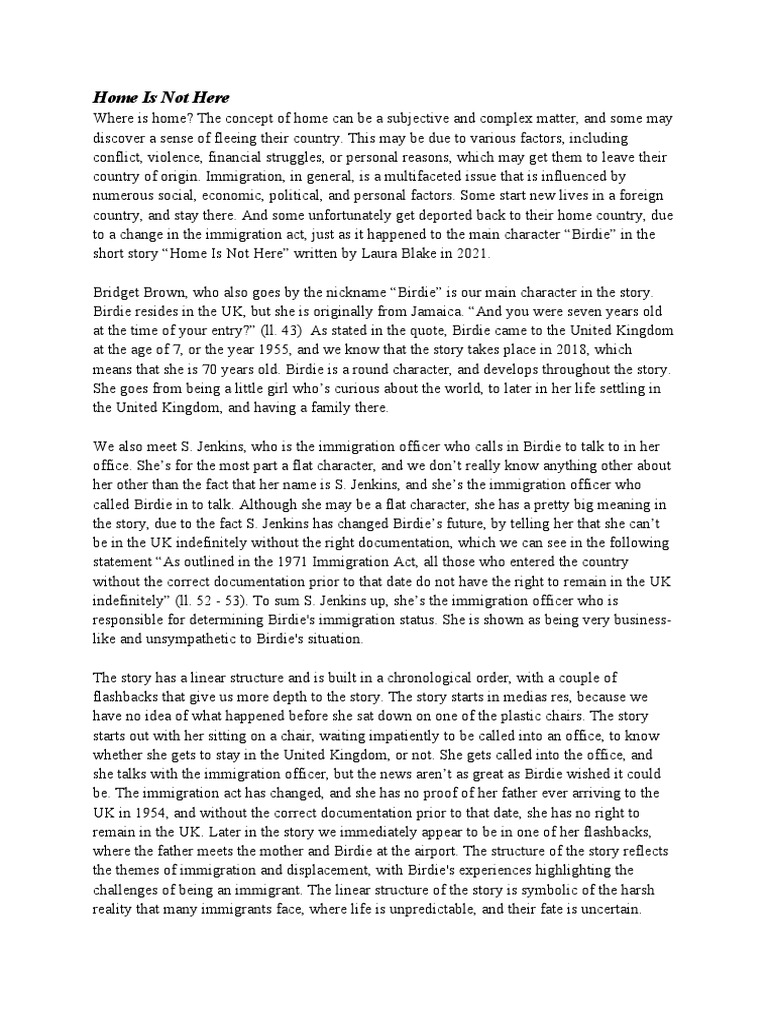 Home Is Not Here Analytical Essay | PDF