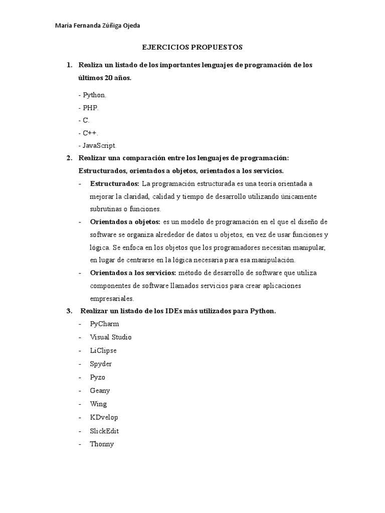 Ejercicios Propuestos | PDF | Lenguaje de programación | Programación de computadoras