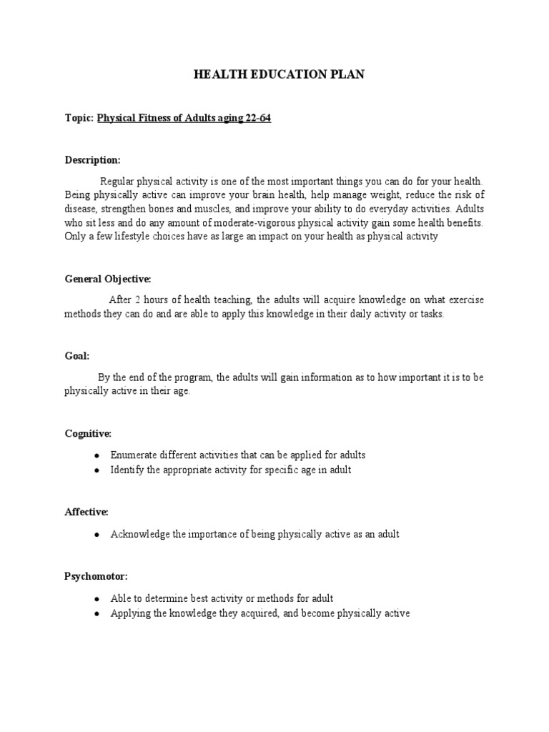 Health Plan | PDF | Psychology | Cognitive Science